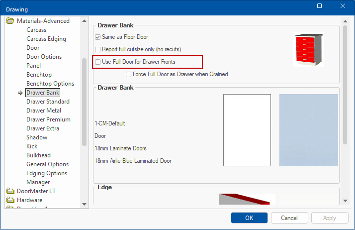 Door and Drawer Material Settings : Cabinet Design