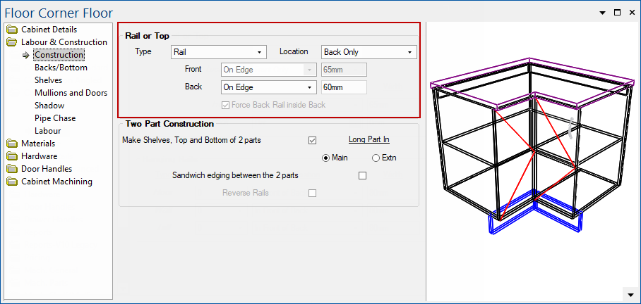 Top and Rail Construction Defaults