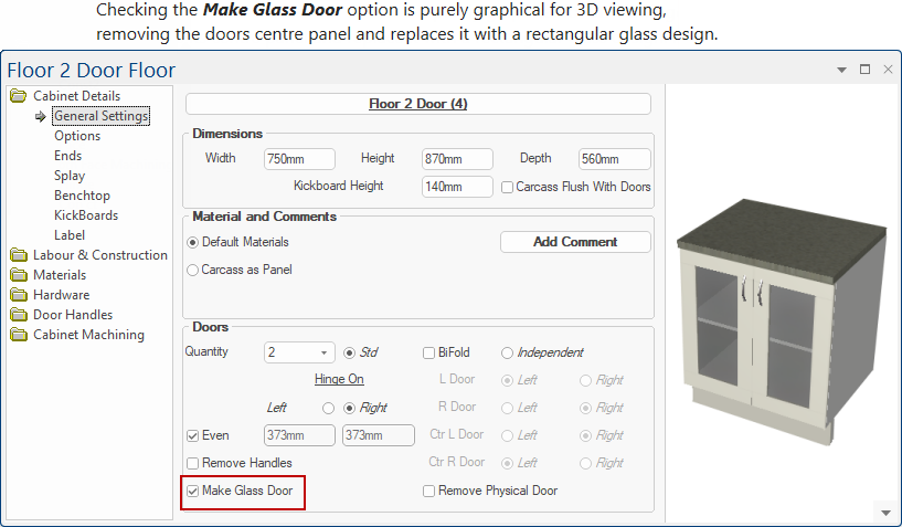 Machining Cutout-Doors page : Defaults