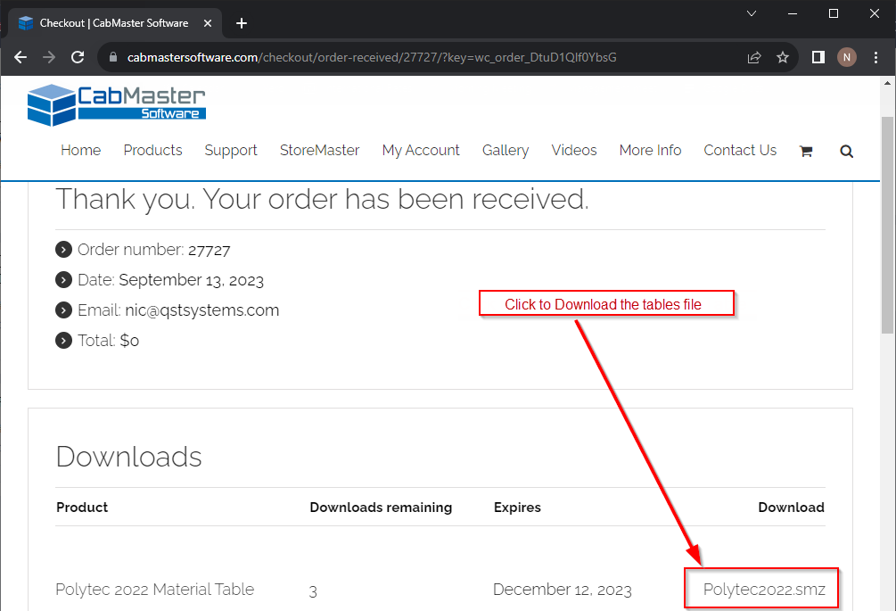 StoreMaster : Download Tables