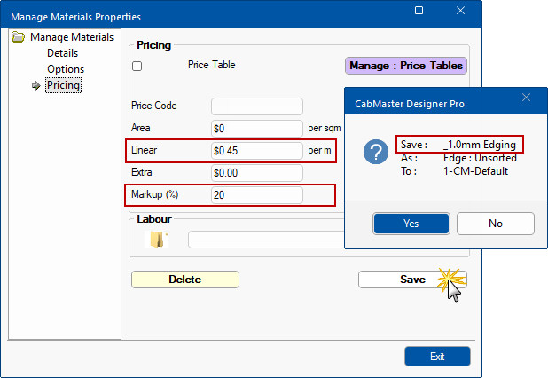 Pricing Materials using Linear Rate