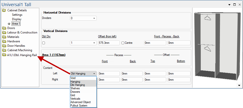 Area Content : Hanging Single and Double Rail